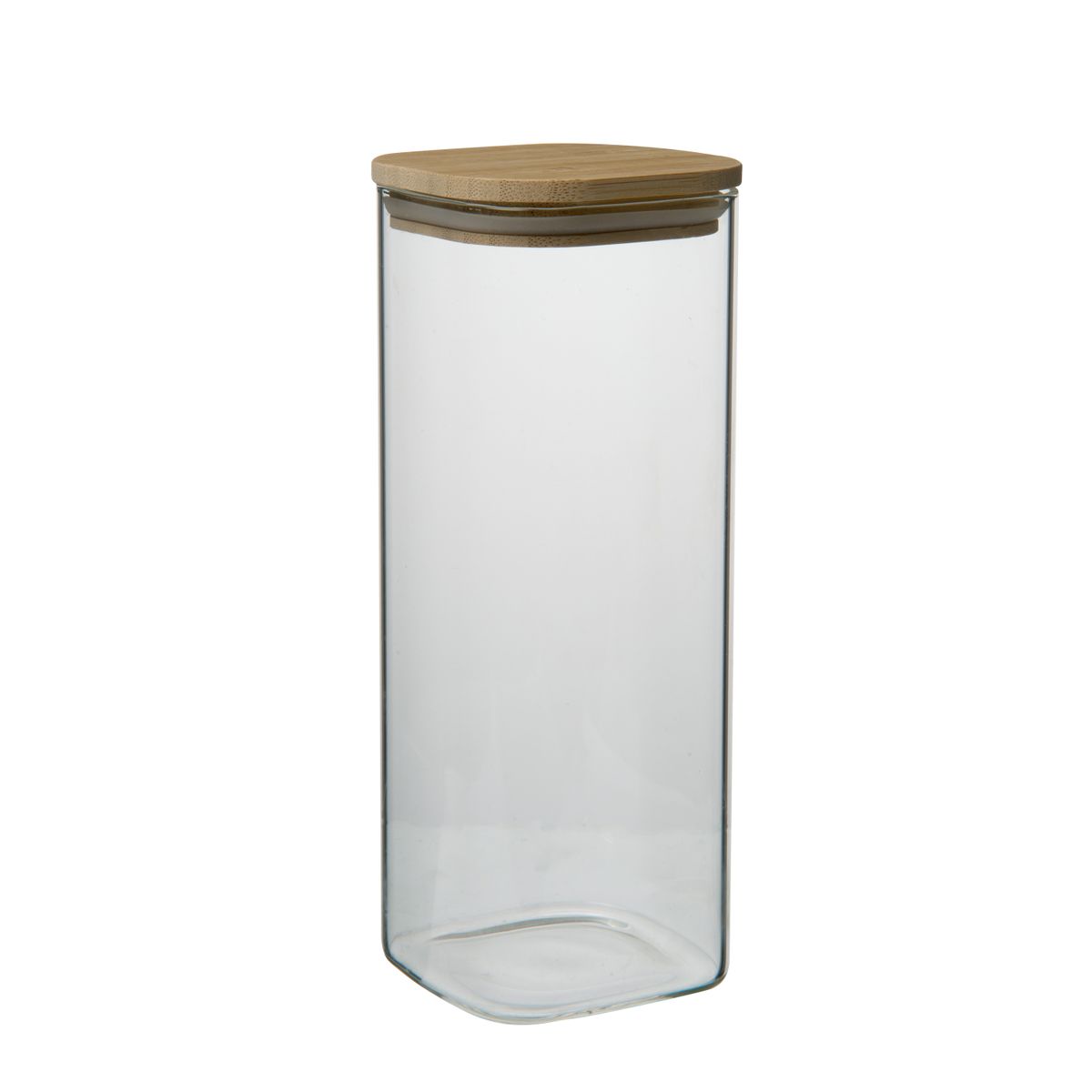 Opbergpot vierkant, glas en bamboe, 980 ml online kopen?| Dille & Kamille