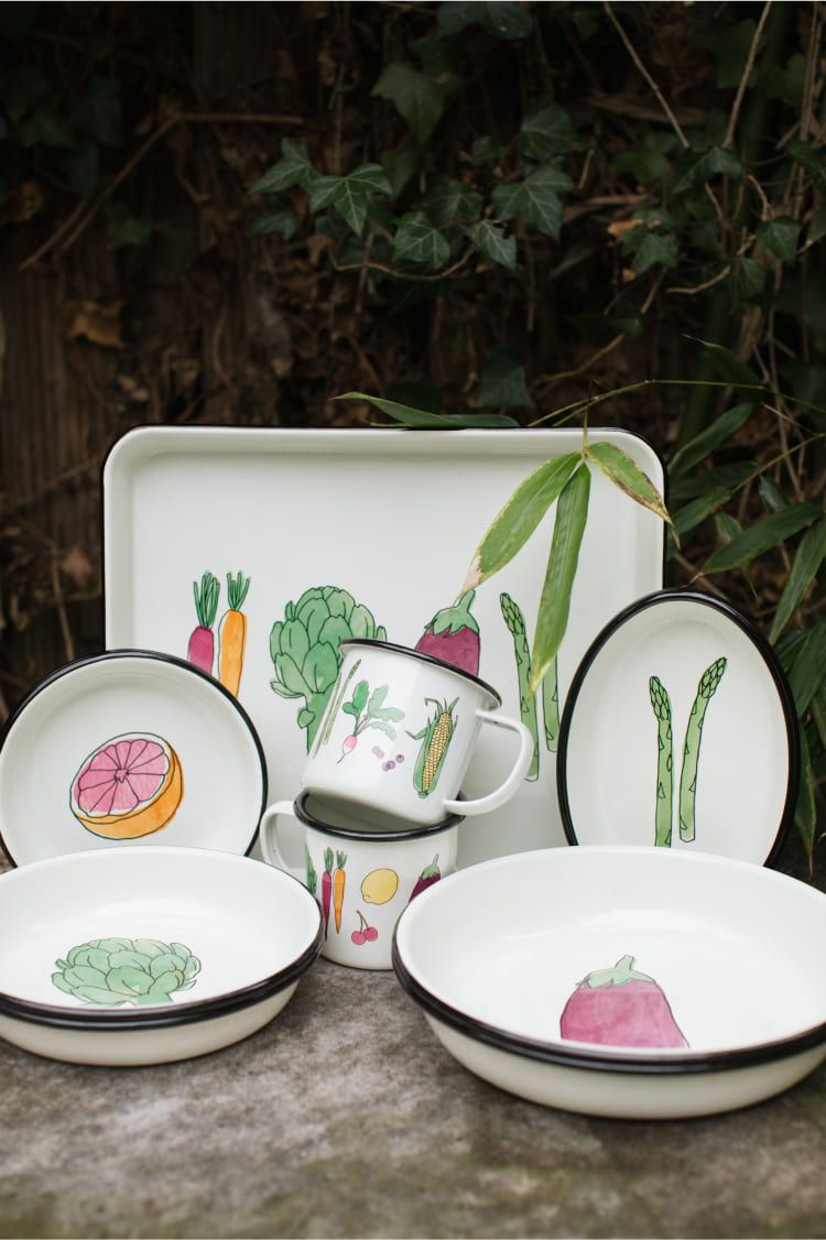 Beker met oor, emaille, groente & fruit, ø 8 cm online kopen?| Dille ...