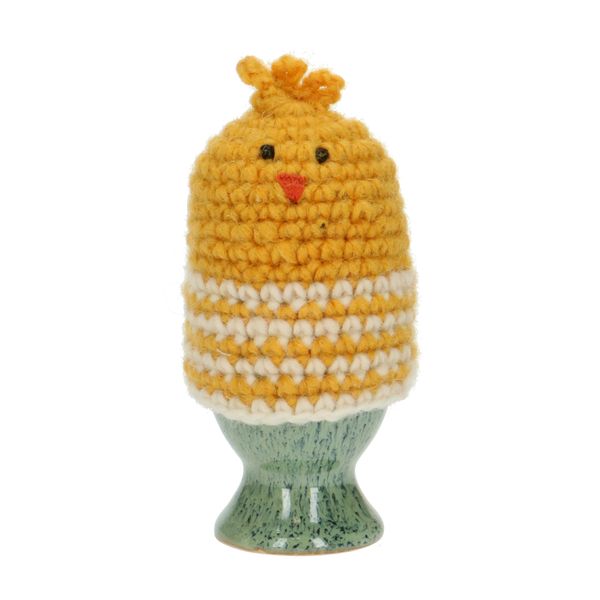 Yellow, chick-shaped egg cosy